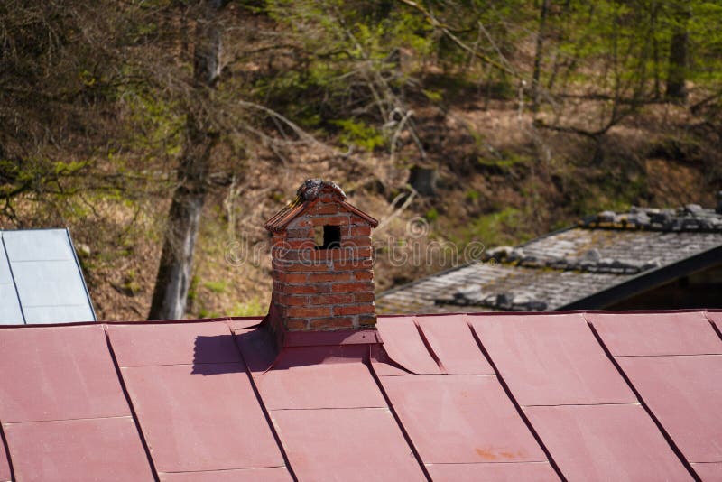 Closeup of a Chimney on a Rooftop Stock Image - Image of planks, bricks ...