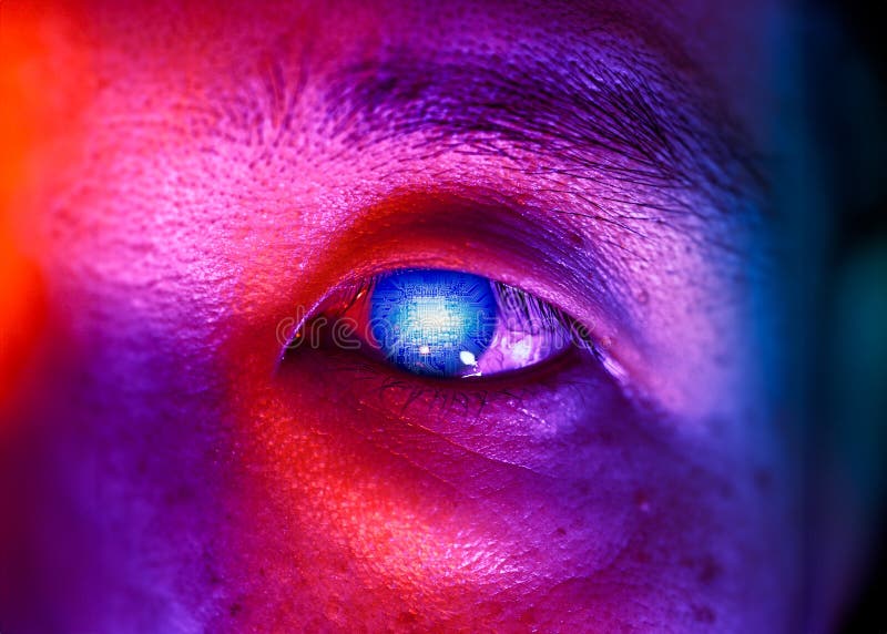 Closeup Chinese Man Colorful Light Digital Computer Circuit Board ...