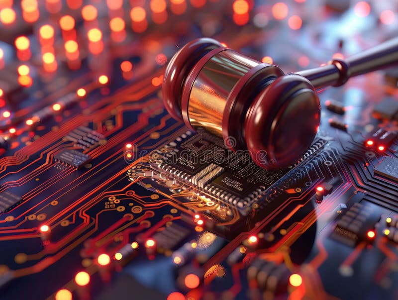 A Closeup on a Chip with a Gavel Reflected on Its Surface Hints at ...