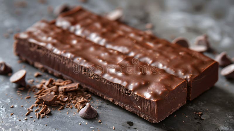 Closeup of a Chocolate Bar with Chocolate Chips on a Wooden Table Stock ...