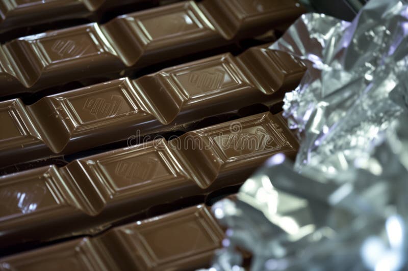 Closeup of Chocolate Bars Being Wrapped in Foil by Machine Stock Image ...
