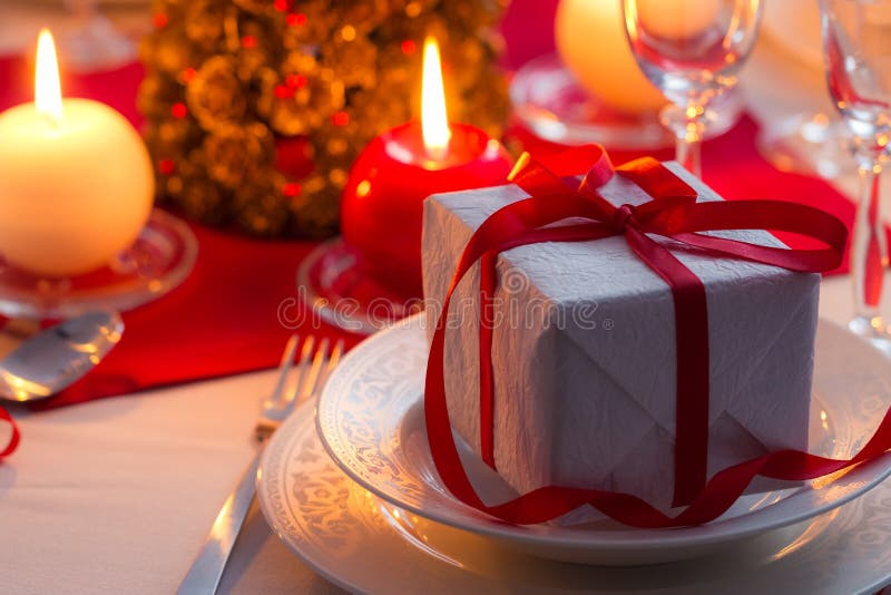 Closeup of Christmas Gift on the Table Stock Image - Image of luxury ...