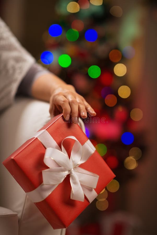 Closeup on Christmas Present Box in Female Hand Stock Image - Image of ...