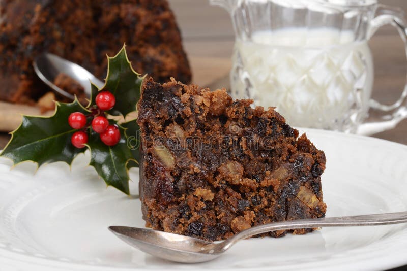 Closeup Christmas Pudding with Spoon Stock Photo - Image of decorated ...