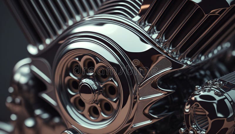 Closeup of Chromed Motorcycle Engine. Generative Ai Stock Illustration ...
