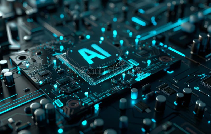 Closeup of a Circuit Component on a Motherboard in Electric Blue Stock ...