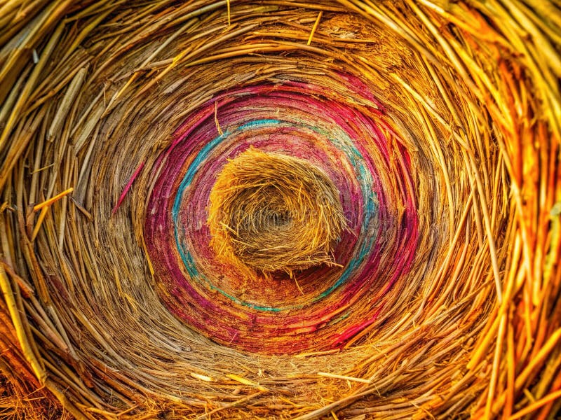 CloseUp Circular Hay Bale Texture a Rustic Golden Pattern from a Summer ...