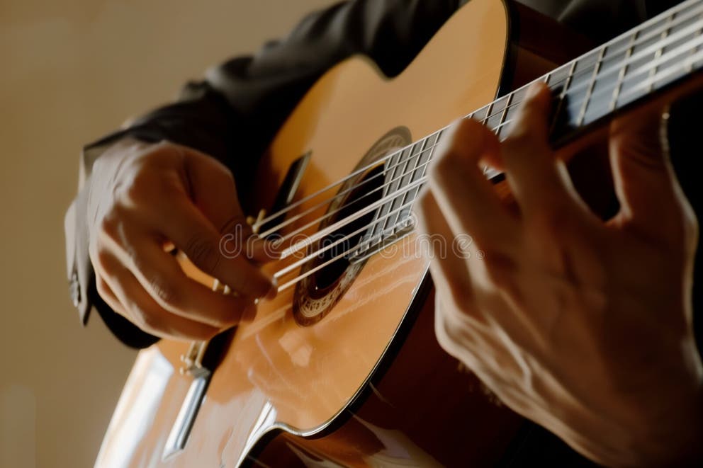 Closeup of Classical Guitarist, Plucking Nylon Strings Stock ...