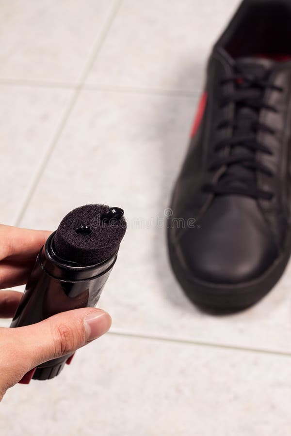 Closeup of Cleaning Black Shoes with Black Paste Stock Photo - Image of ...