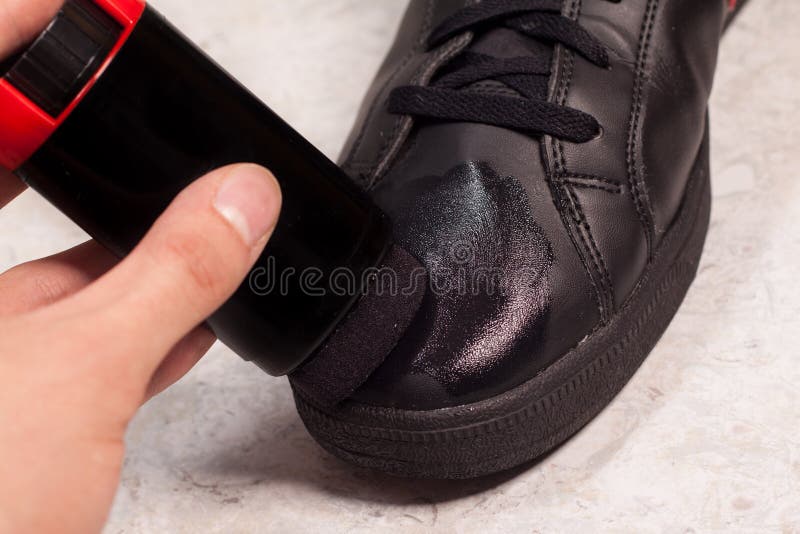 Closeup of Cleaning Black Shoes with Black Paste Stock Photo - Image of ...
