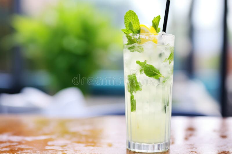Closeup of a Clear Glass with Virgin Mojito and Mint Garnish Stock ...