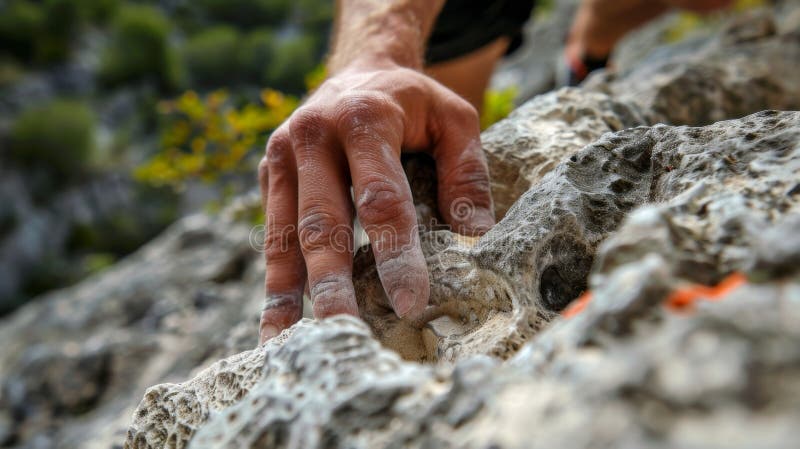 Closeup of a Climbers Hand Reaching for a Hold Capturing the ...