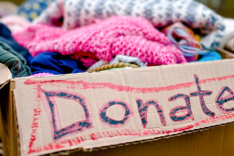 Closeup of Clothes in Donation Box Stock Image - Image of people ...