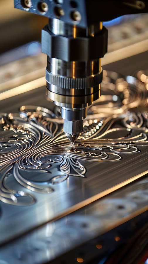 A Closeup of a CNC Machine Carving Intricate Designs into Metal ...