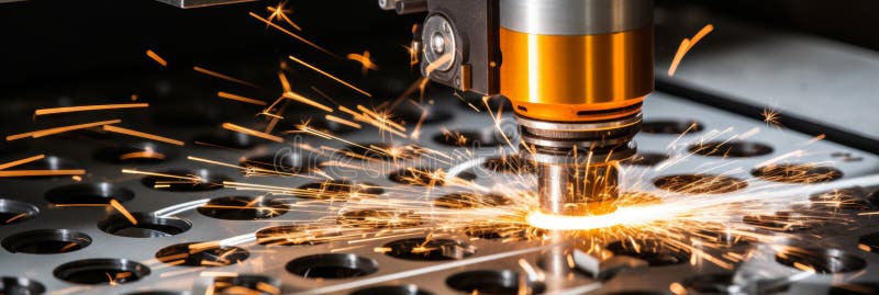 Closeup of Cnc Milling Machine Shaping Metal with Sparks in Precision ...