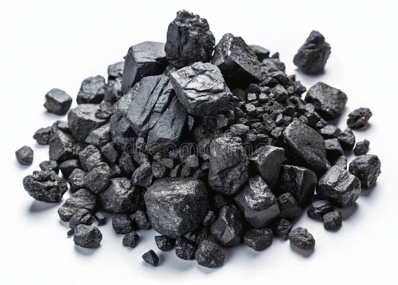 Closeup Coal Samples Lumps Dust and Pieces Isolated on White Background ...