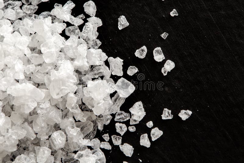 Closeup of Coarse Salt Crystals on Black. Stock Image - Image of sodium ...