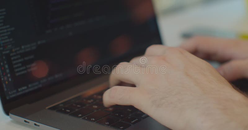 Closeup Coding On Screen Man Hands Coding Html And Programming On Screen Laptop Development