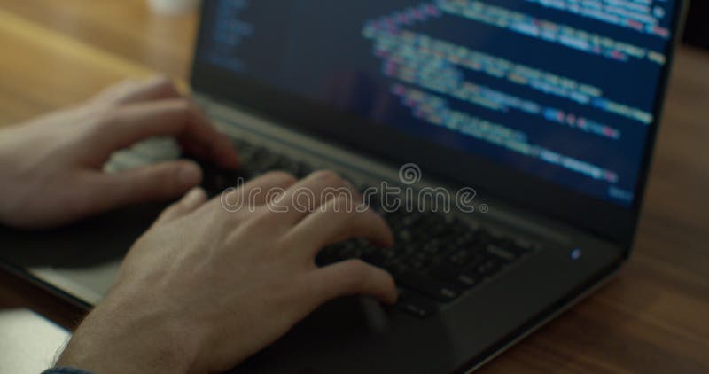 Closeup Coding On Screen Man Hands Coding Html And Programming On Screen Laptop Development