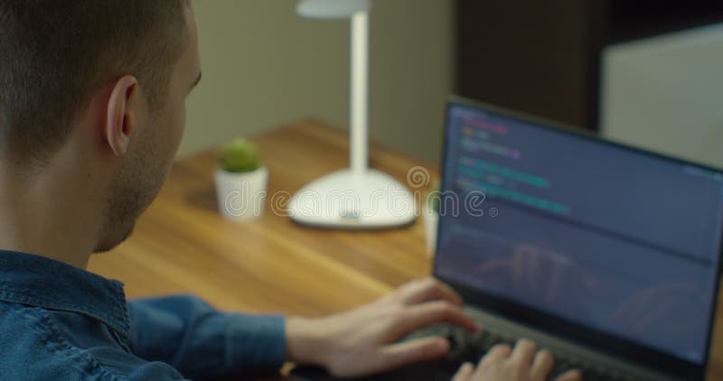 Closeup Coding On Screen Man Hands Coding Html And Programming On Screen Laptop Development