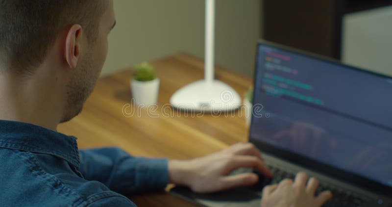 Closeup Coding On Screen Man Hands Coding Html And Programming On Screen Laptop Development