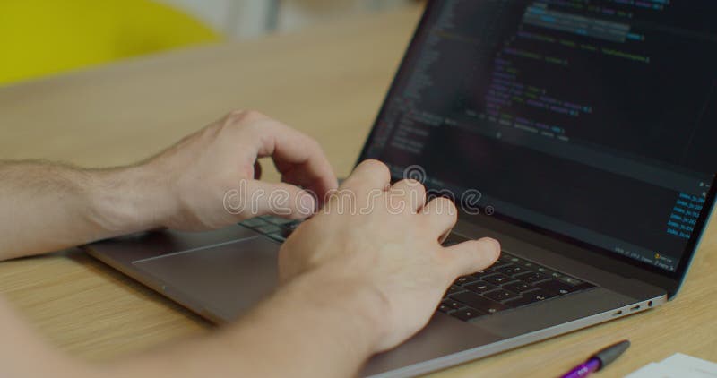Closeup Coding On Screen Man Hands Coding Html And Programming On Screen Monitors Development