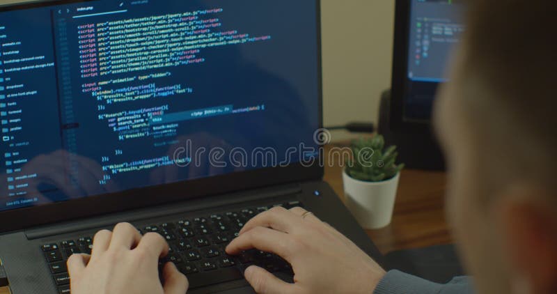 Closeup Coding on Screen, Man Hands Coding Html and Programming on Screen Laptop, Development ...