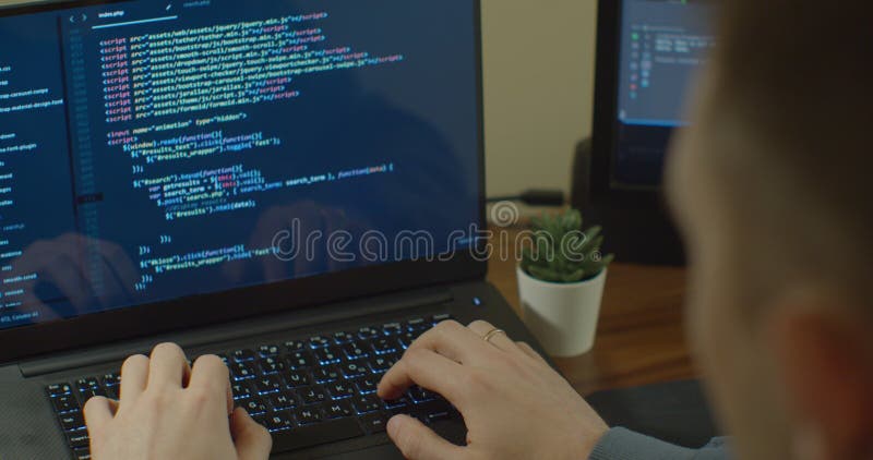 Closeup Coding On Screen Man Hands Coding Html And Programming On Screen Laptop Development 3745