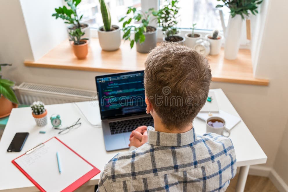 Closeup Coding on Screen, Man`s Hands Coding and Programming on Screen ...