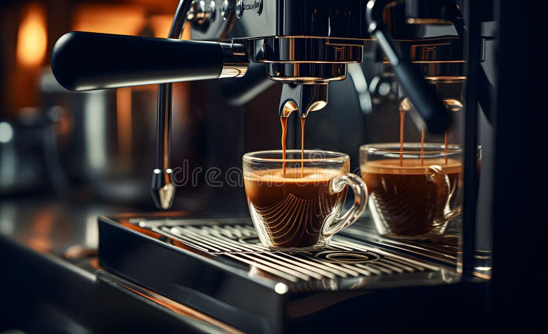 Closeup Coffee Machine with a Cup of Espresso the Process of Making ...
