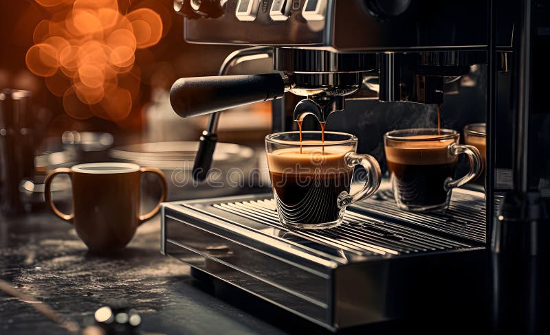 Closeup Coffee Machine with a Cup of Espresso the Process of Making ...