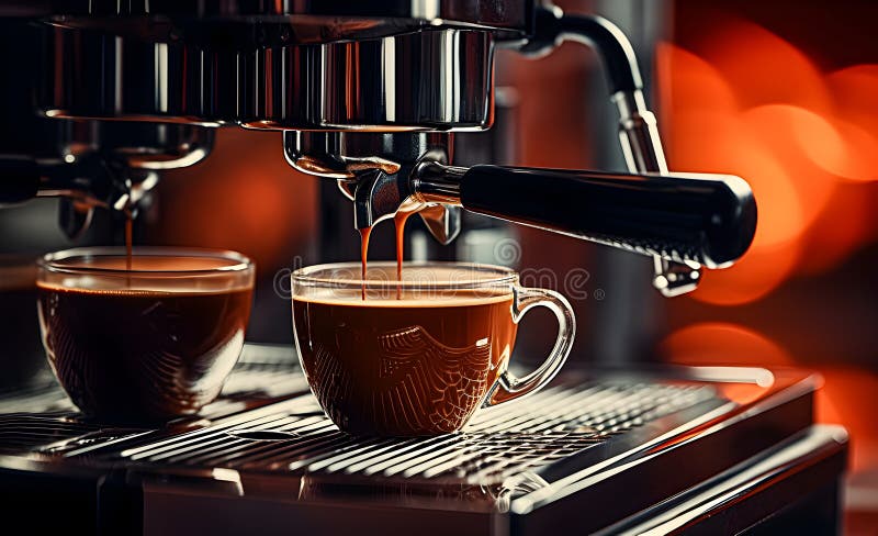 Closeup Coffee Machine with a Cup of Espresso the Process of Making ...