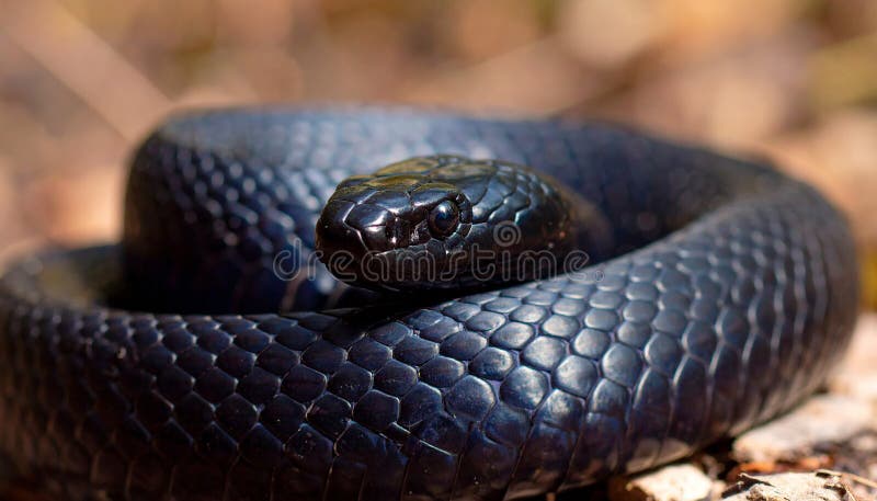 Closeup of a Coiled Black Snake Stock Illustration - Illustration of ...