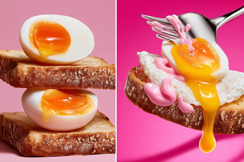 Closeup Collage Displaying Delicious Breakfast Featuring Runny Eggs ...