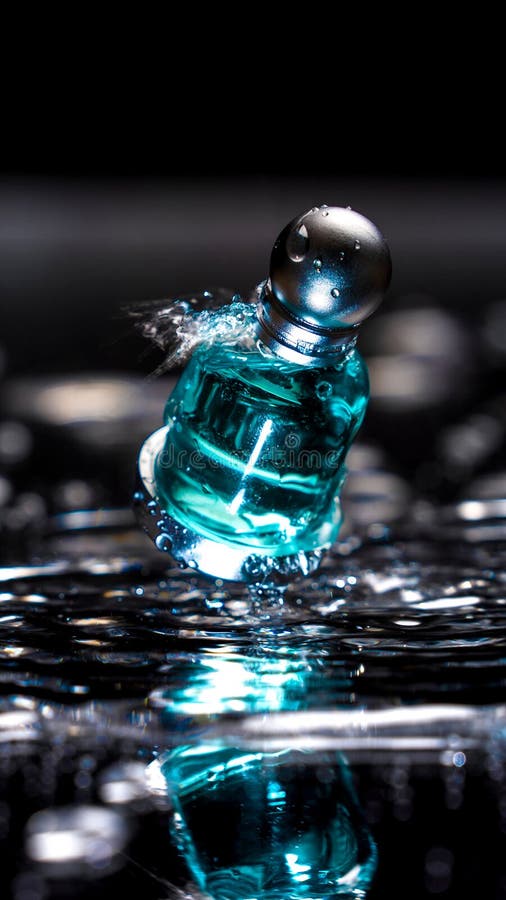 Closeup of Cologne Bottle Falling in Water Stock Image - Image of ...