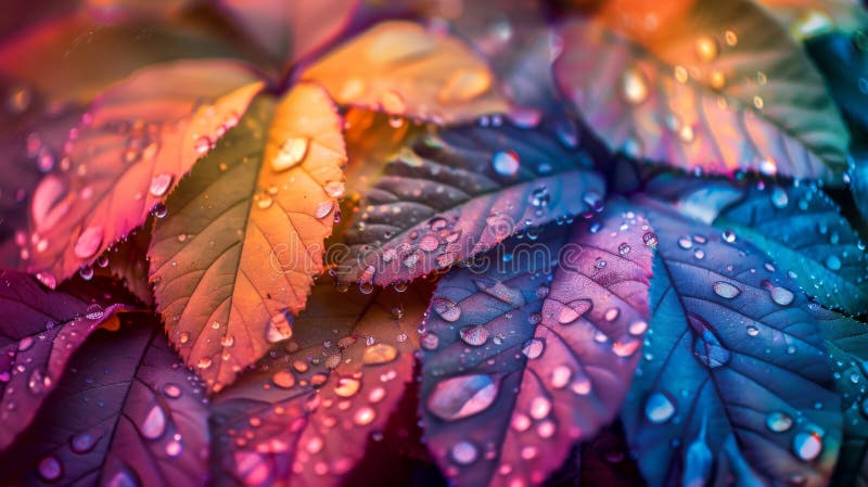 A Closeup of Colored Leaves with Water Drops Stock Illustration ...