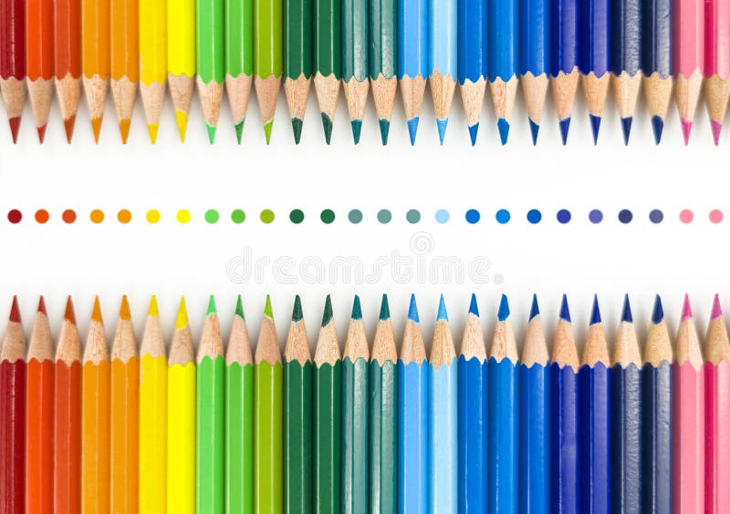 Closeup of Colored Pencils Lined Up in a Row and Abstract Shape on ...