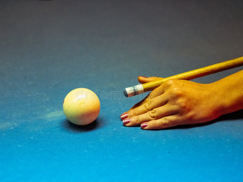 Closeup of Colorful Billiard Balls on Blue Pool Table in Daylight ...