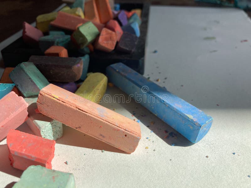 Closeup of Colorful Chalks for Blackboard in the Sunlight for an Art ...