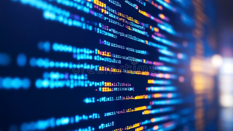 Closeup of Colorful Computer Code on Digital Screen in Data Center Stock Illustration ...