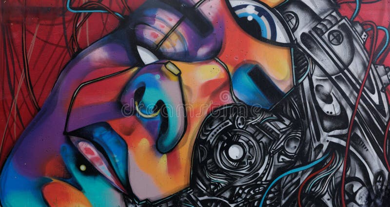 Closeup of Colorful Cyberpunk Graffiti Art Stock Illustration ...