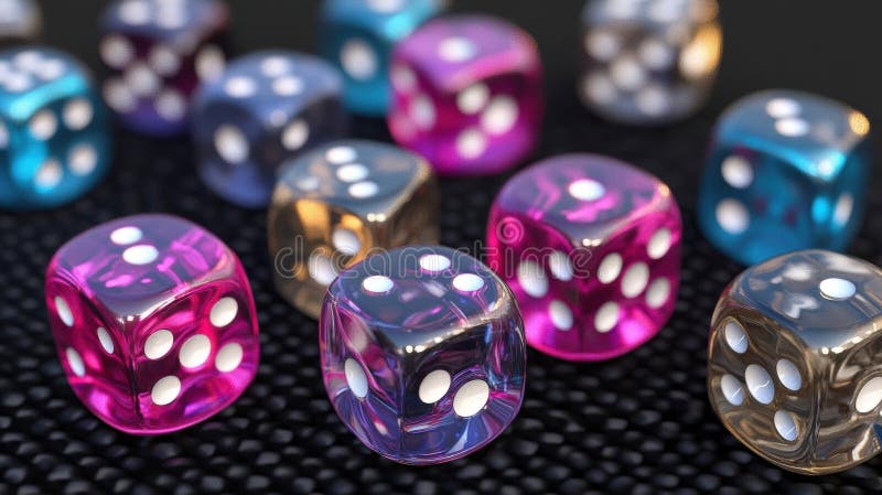 Closeup of Colorful Dice on a Black Surface Stock Illustration ...