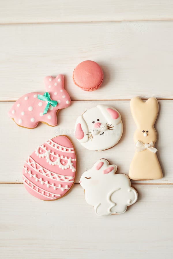 Closeup of Colorful Easter Cookies on White Background. Easter Postcard ...