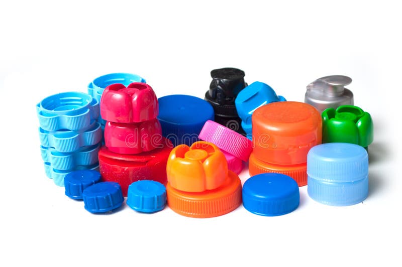 Colorful Plastic Plugs for Recycling on White Background Stock Image ...