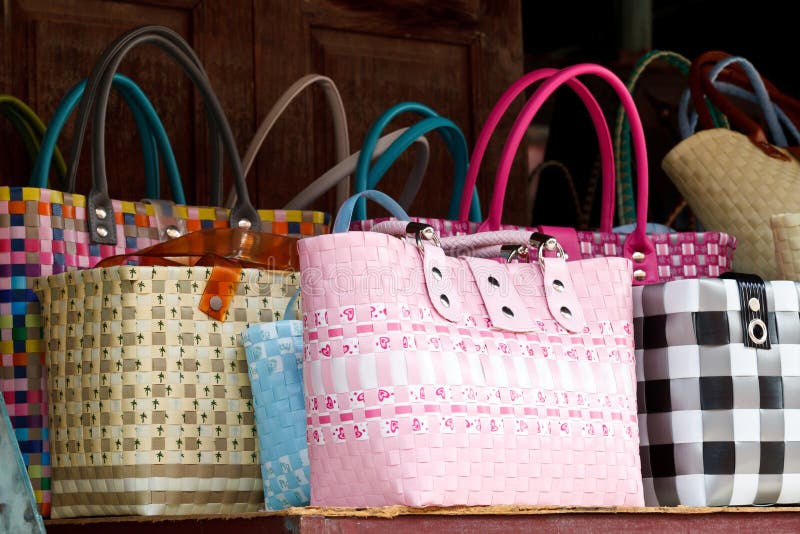 Closeup of Colorful Plastic Woven Shopping Bags Stock Image - Image of ...