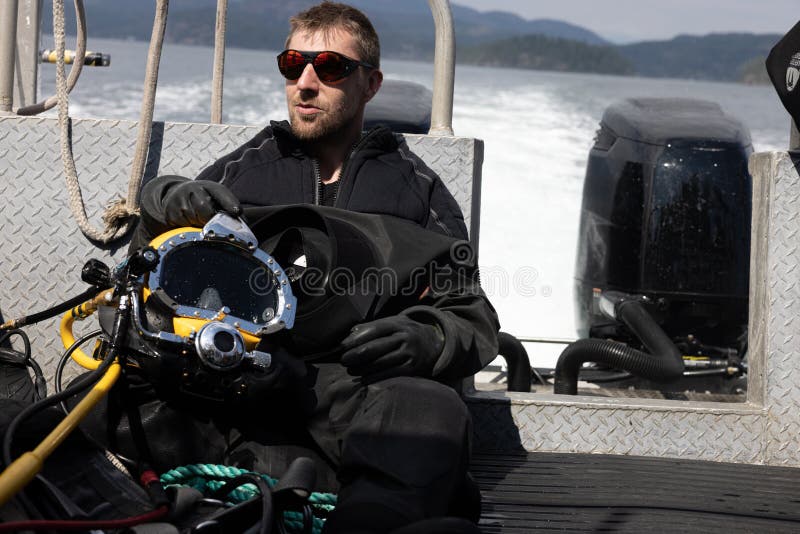Closeup of Commercial Diver in Helmet Stock Image - Image of diver ...