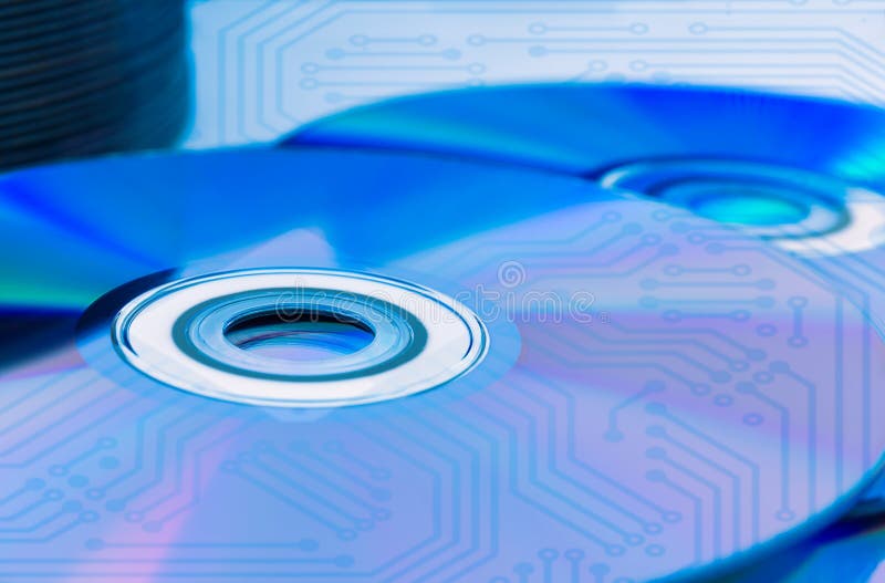 Closeup Compact Discs (CD/DVD) with the Circuit Board Stock Photo ...