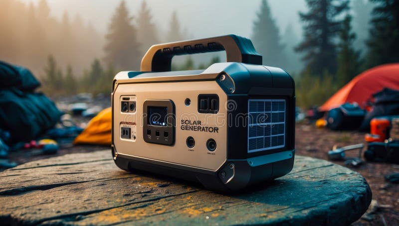 Closeup of a Compact Portable Solar Powered Generator, Weather Resistant Exterior Stock ...