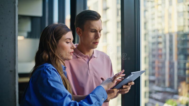 Closeup Company Managers Talking Tasks Near Window. Architects ...