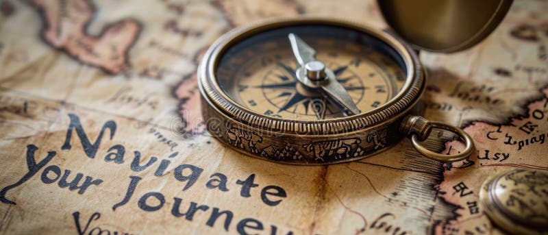 A Closeup of a Compass on a Vintage Map with the Phrase Navigate Your ...